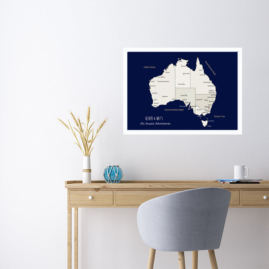 A1 Personalised Australia Map Framed Pin Board – Bespoke Art Framing